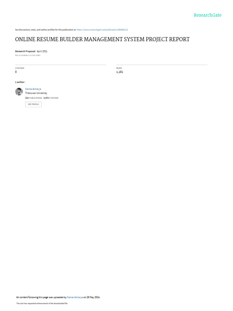 Online Resume Builder Management System Project Report | PDF | Class ...