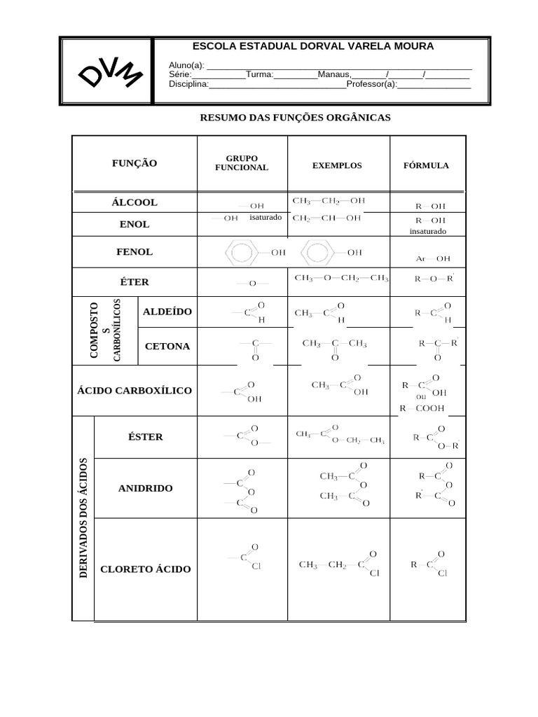 RESUMO DAS FUNÇOES ORGÂNICAS - Dorval | PDF