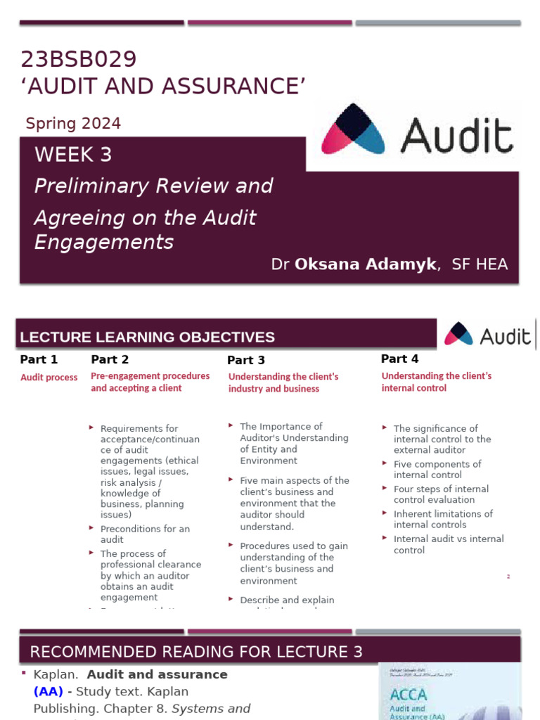 23BSA029 - Auditing - Week 3 - Engagements - Learn | PDF | Internal ...