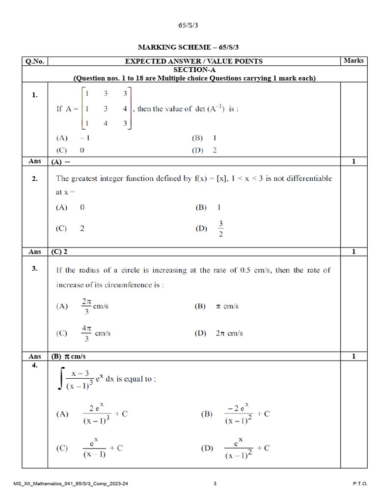 Marking Scheme - 65/S/3 Q.No. Expected Answer / Value Points Section-A (Question Nos. 1 To 18 ...