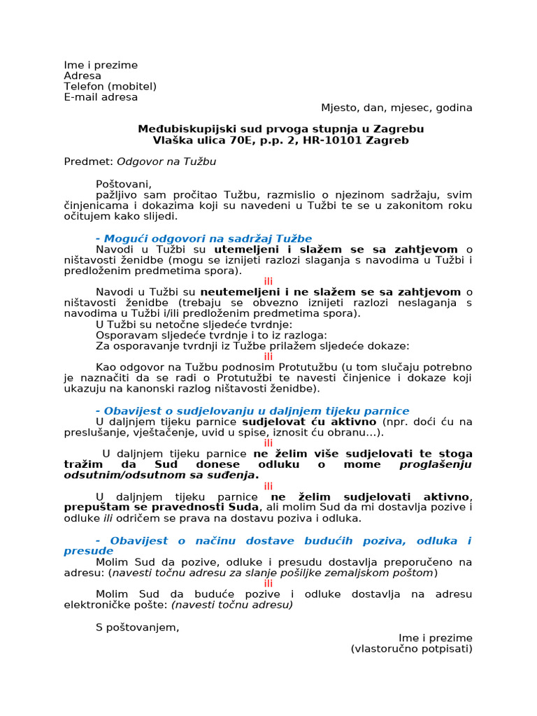 Odgovor Na Tužbu | PDF