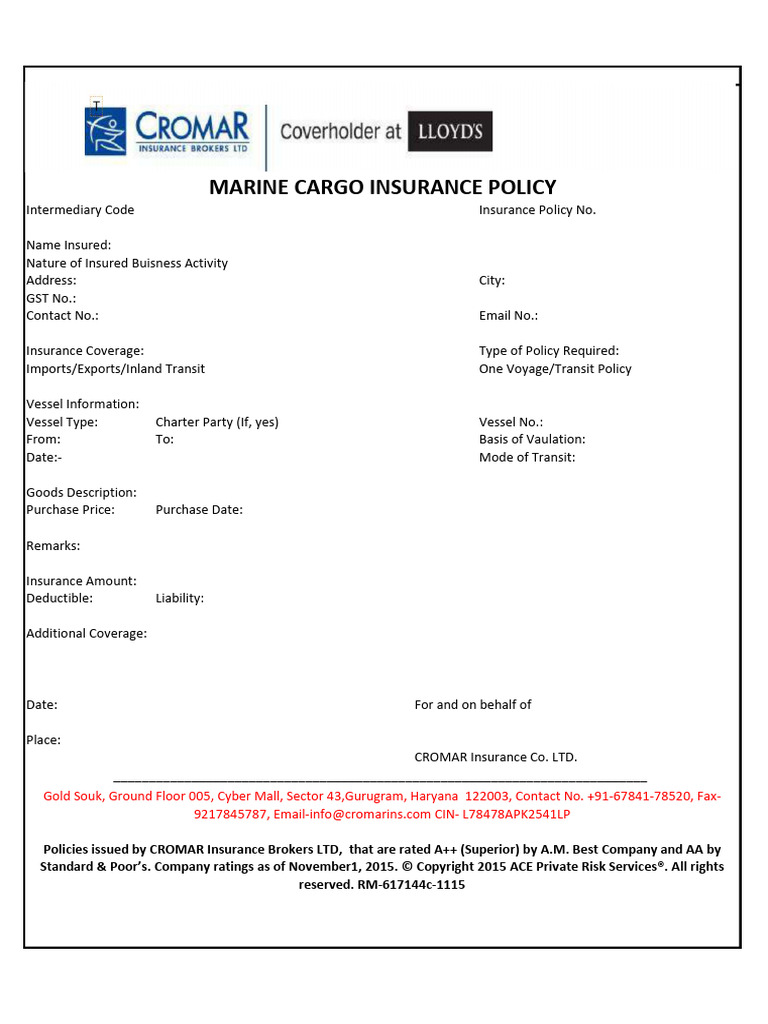 Marine Isnurance Format | PDF | Finance & Money Management