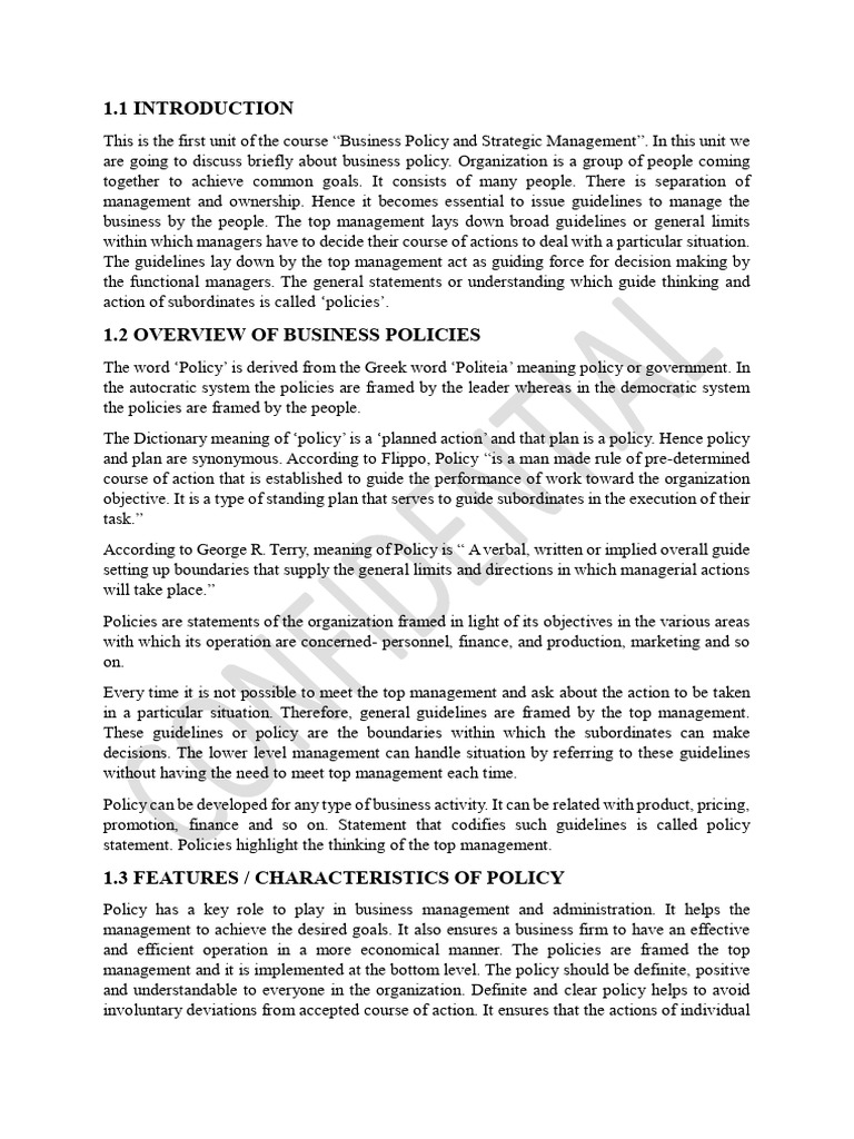 Introduction To Business Policy | PDF | Policy | Organizational Culture
