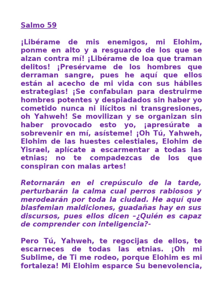 Salmo 59 | PDF | Literatura de la sabiduría | Libros de la Biblia hebrea
