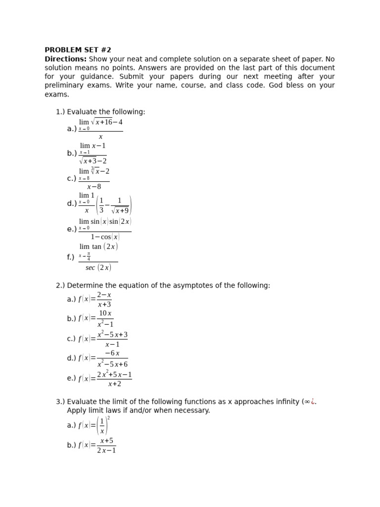 Problem_Set | PDF | Mathematical Analysis | Mathematics Problem_Set | PDF | Mathematical Analysis | Mathematics