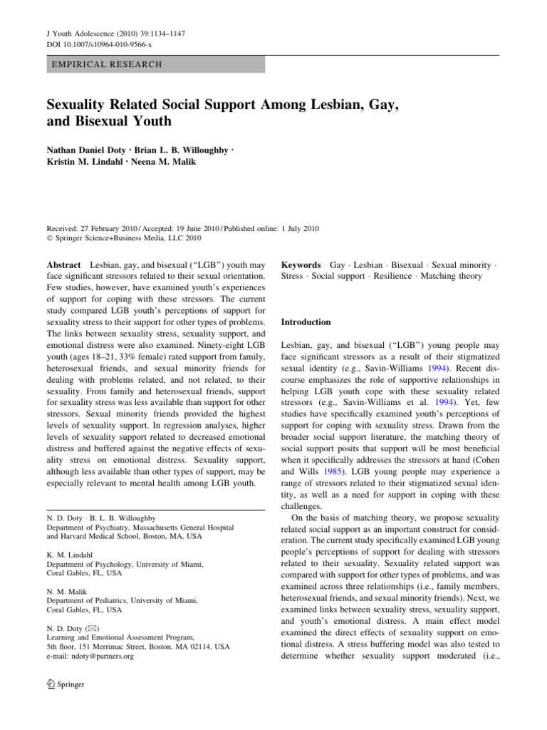 Sexuality Related Social Support Among Lesbian, Gay and Bisexual Youth ...