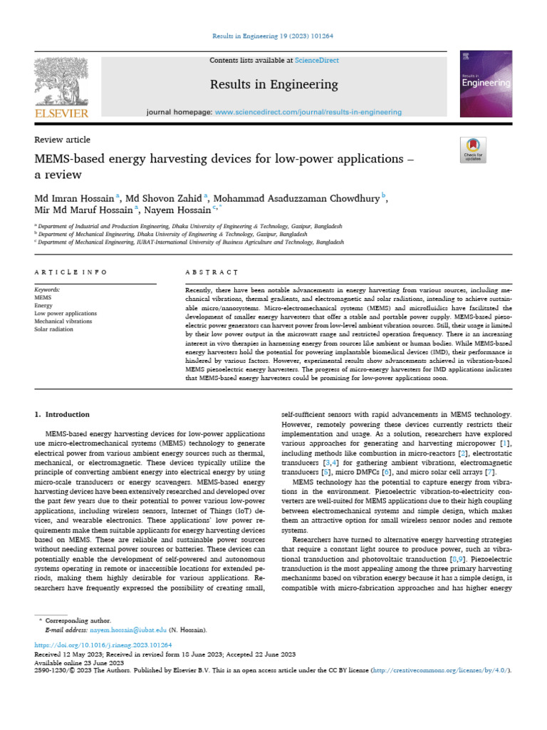 MEMS Energy Harvesting for Low Power Use | PDF | Energy Harvesting ...
