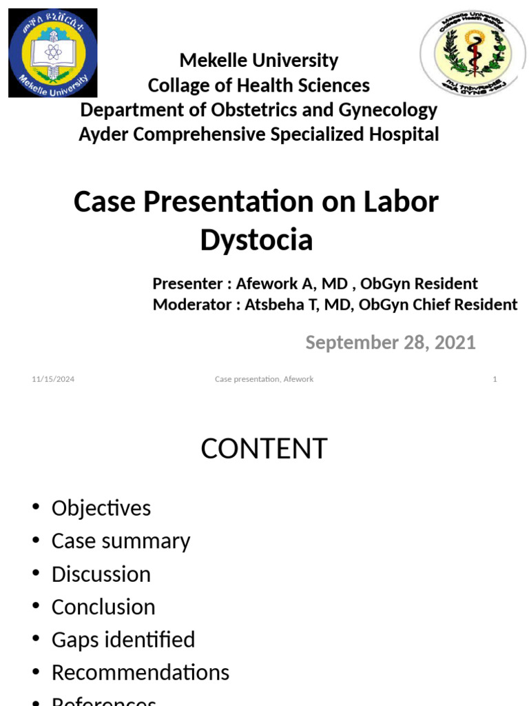 Labor Dystocia Case Presentation Afework | PDF | Childbirth | Caesarean Section