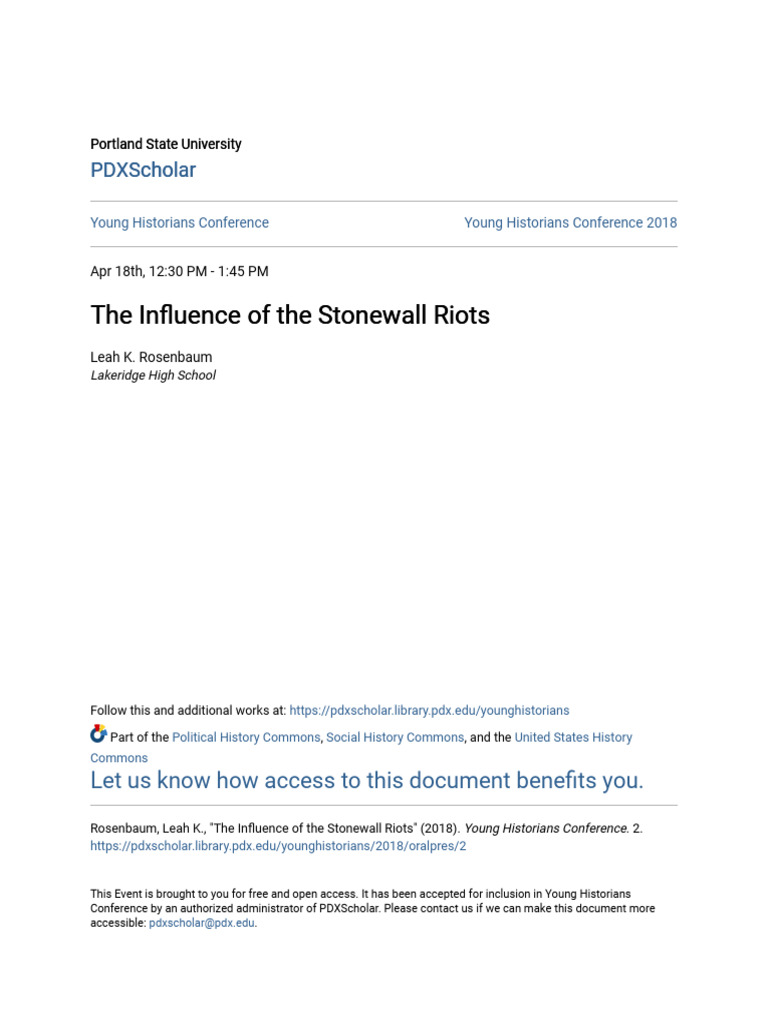 The Influence of The Stonewall Riots | PDF | Lgbt | LGBTQIA+ Studies