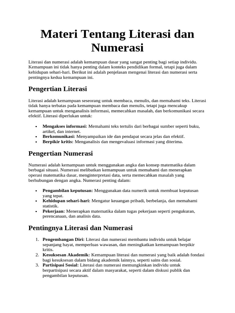 Materi Tentang Literasi Dan Numerasi | PDF | Karier & Perkembangan