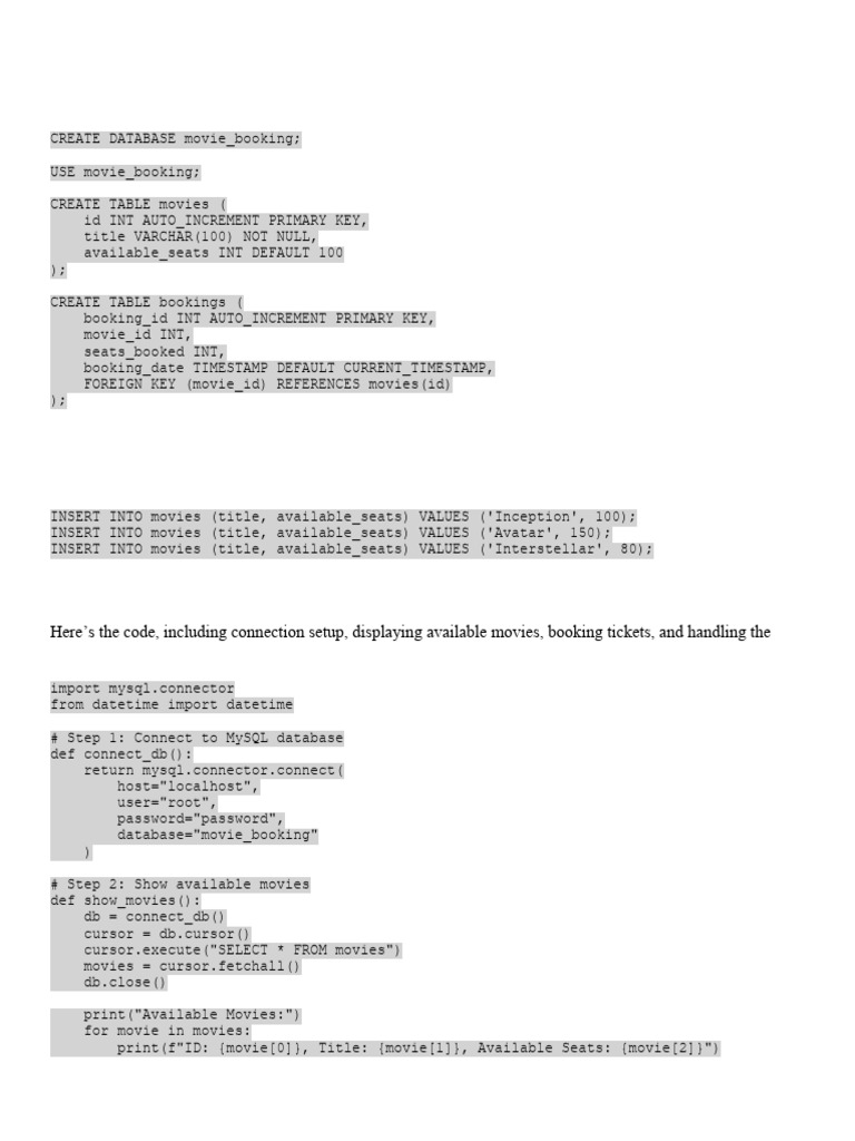 Movie Ticket Booking System | PDF | Computer Data | Sql