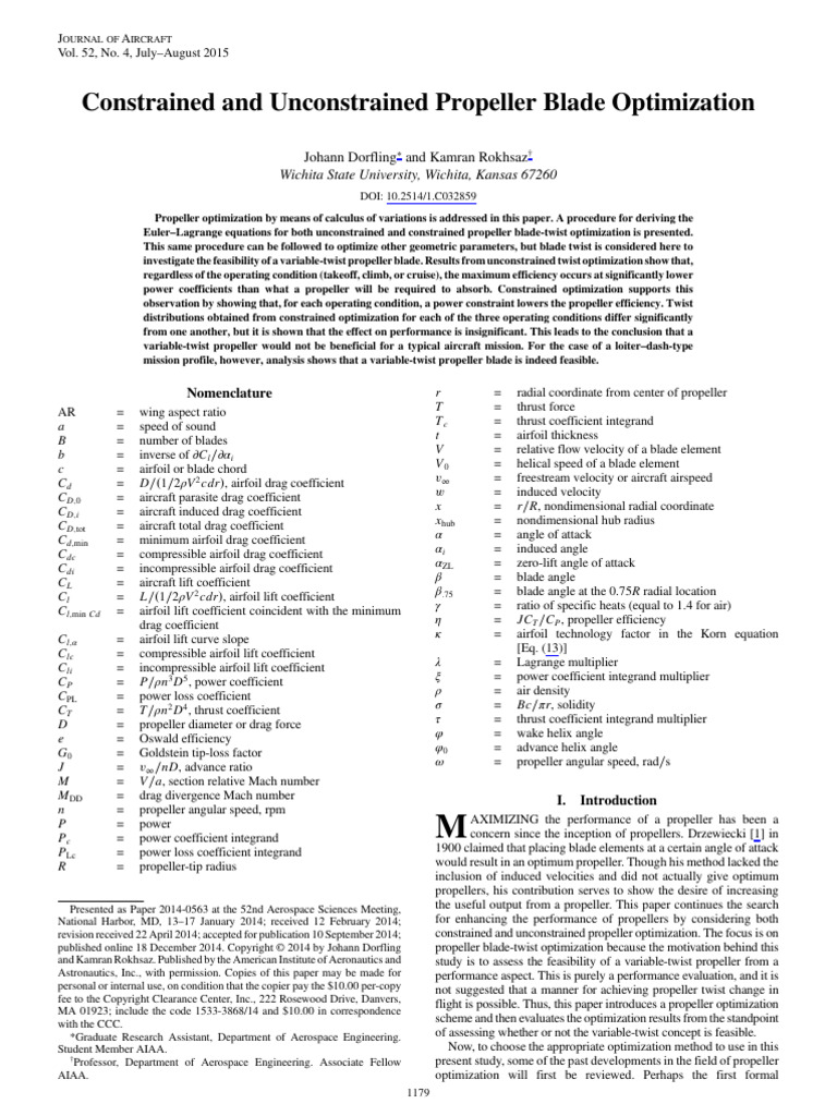 Aero-Constrained and Unconstrained Propeller Blade Optimization | PDF | Mathematical ...