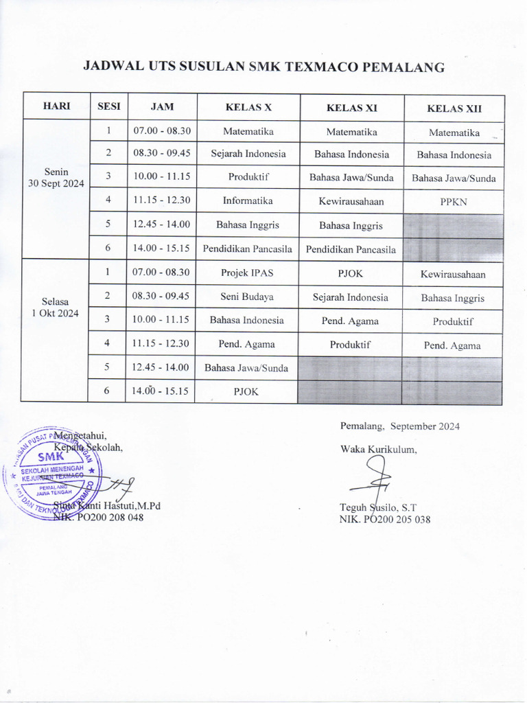 Jadwal UTS Susulan | PDF