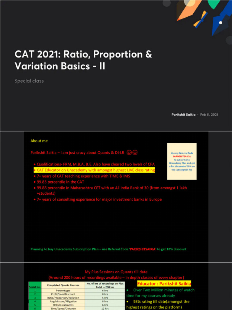 CAT 2021 Ratio Proportion Variation Basics II No Anno | PDF