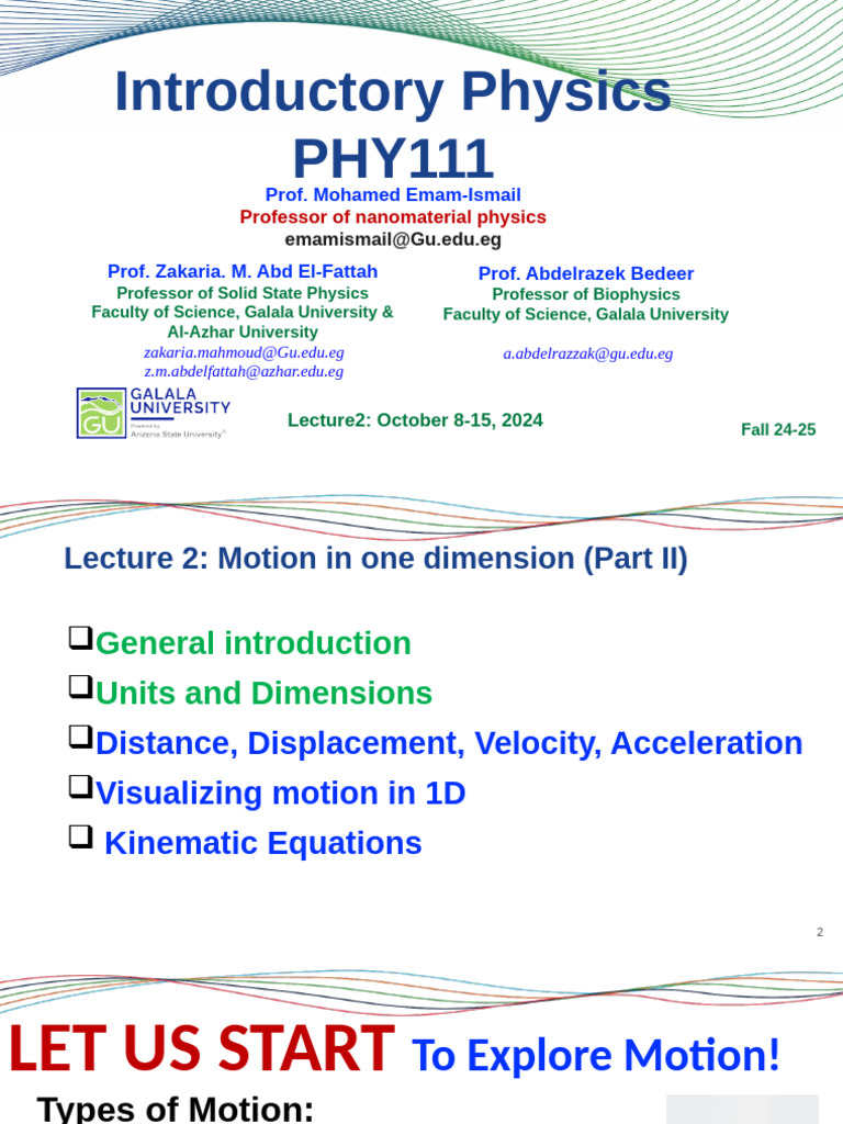 PHY111 GP Lecture2 | PDF | Kinematics | Acceleration