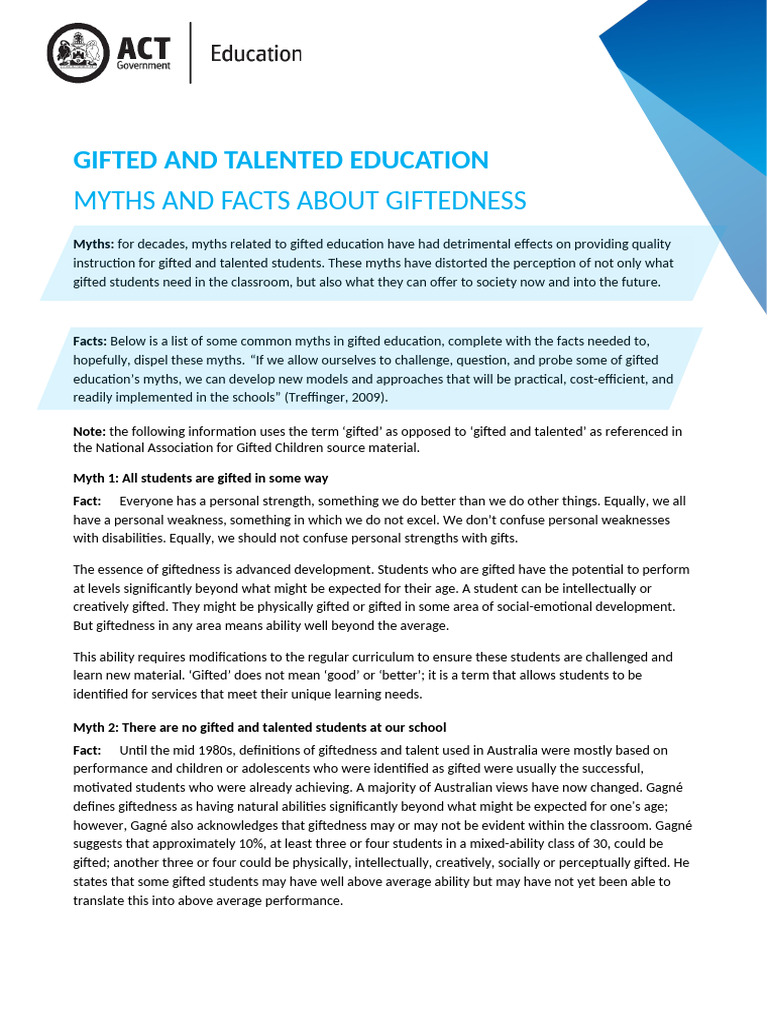 Myths and Facts About Giftedness | PDF | Intellectual Giftedness ...