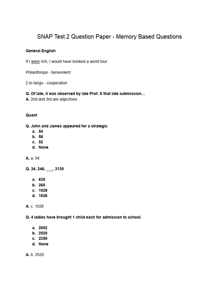 Snap Test 2 Question Paper PDF IDEDYbm | PDF | Teaching Methods & Materials
