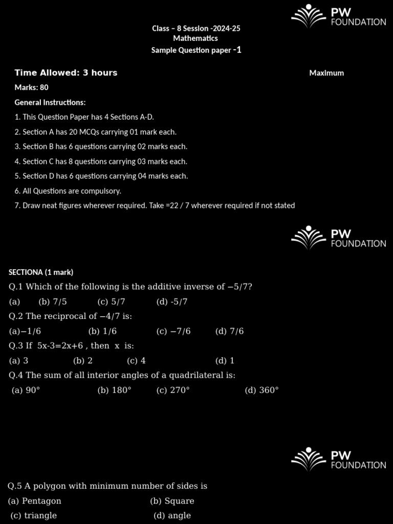 Class 8 Math Sample Question Paper | PDF | Euclidean Geometry ...