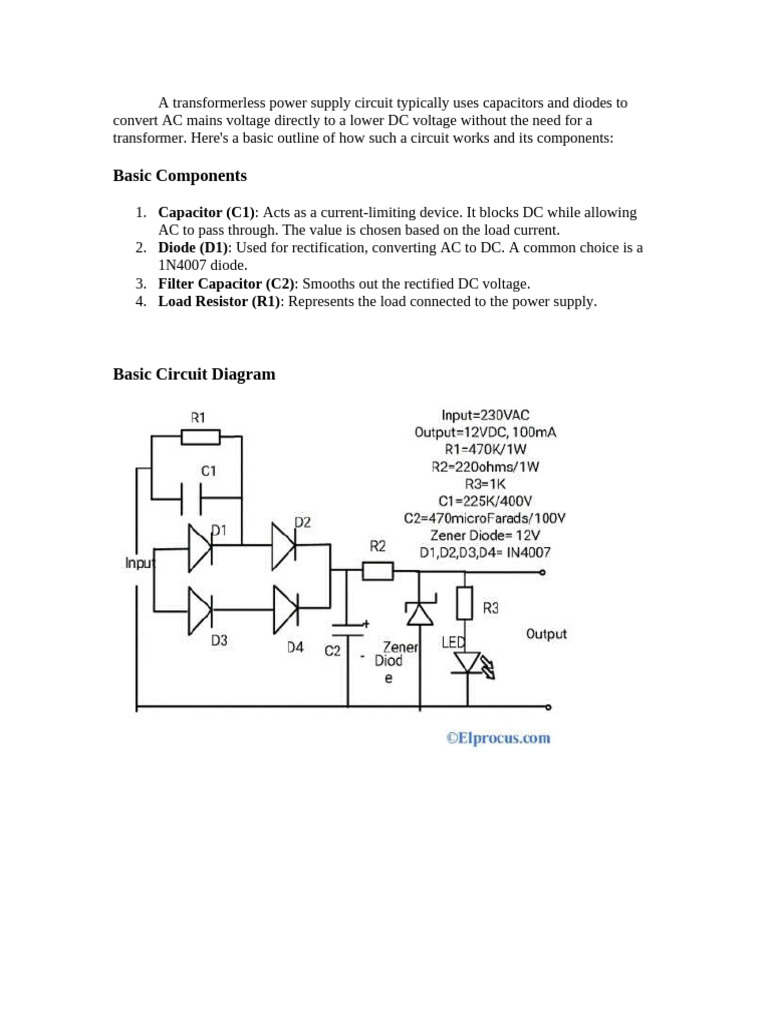 Transformerless Power Supply Circuit | PDF