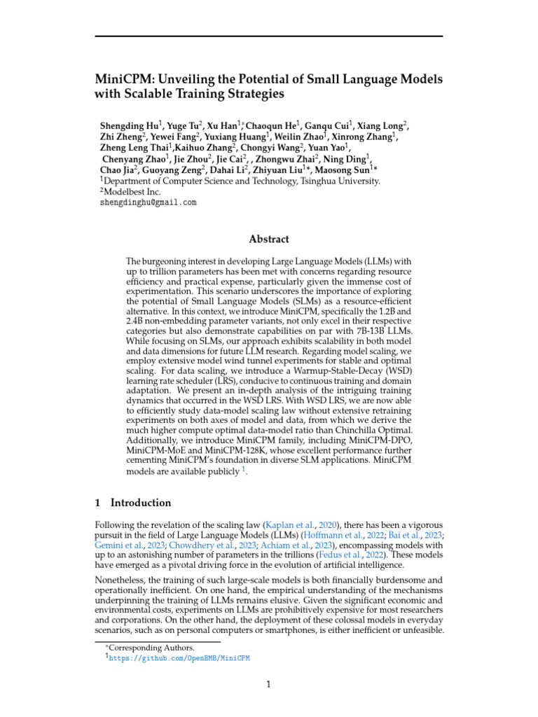 2024 - MiniCPM - Unveiling The Potential of Small Language Models | PDF