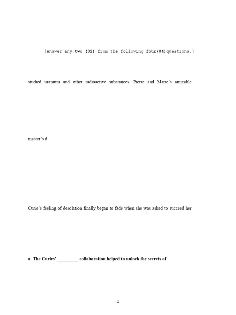 ENG 1121 - 2019-20 1st Year 1st | PDF | Marie Curie