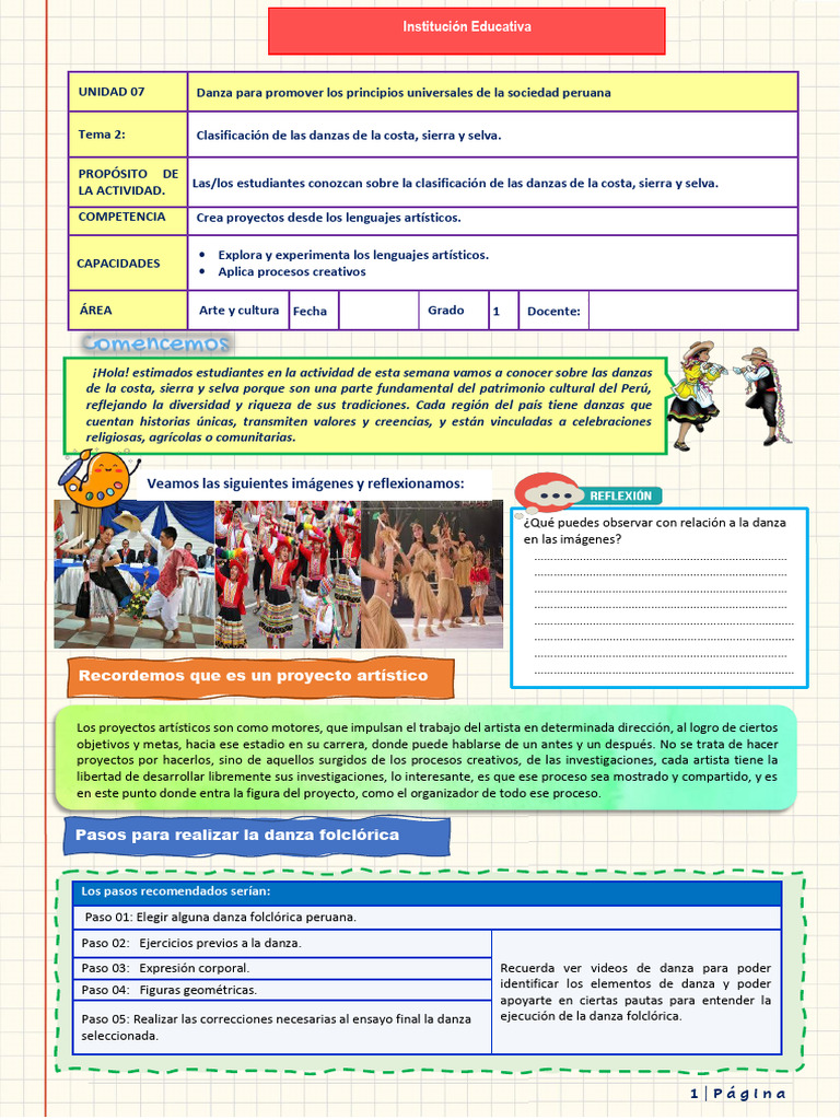 Arte y Cultura 1°y2° UNIDAD 07-TEMA 02 | PDF | Bailes | Folklore