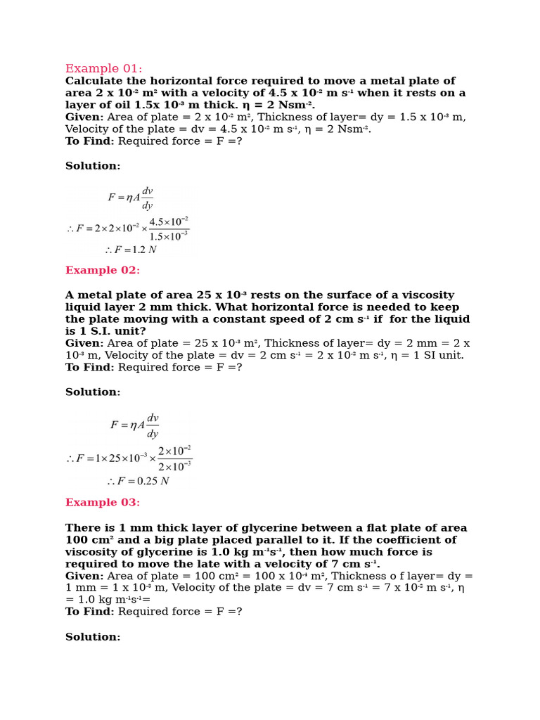 viscosity problem | PDF | Viscosity | Force