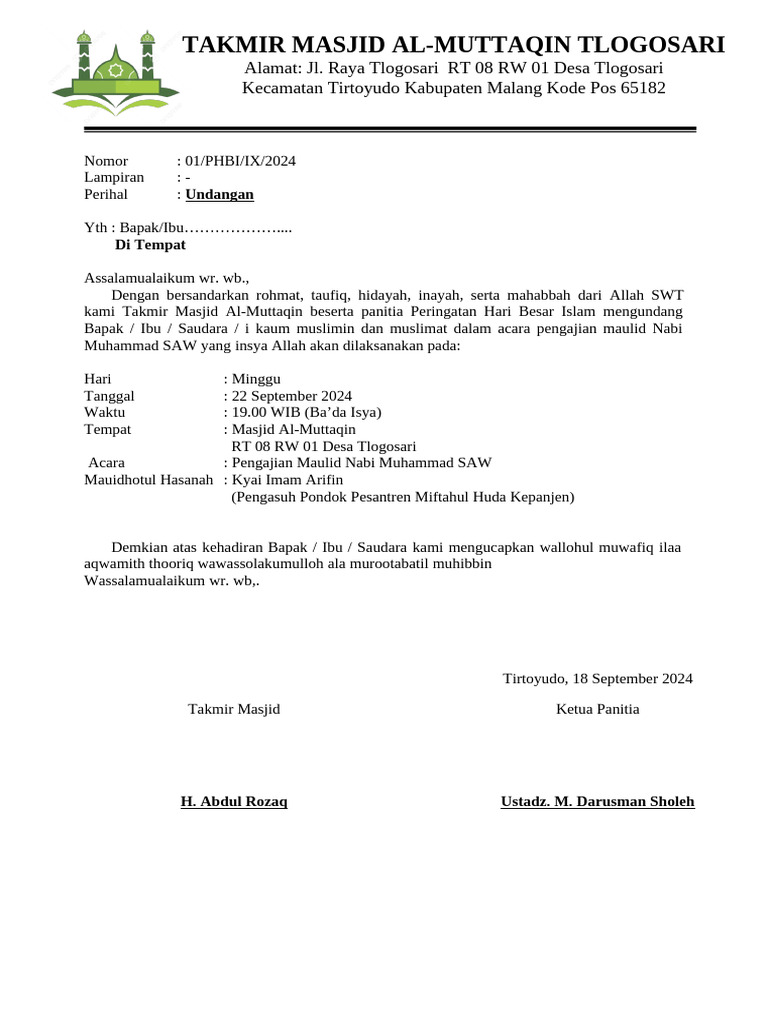 Undangan Pengajian Masjid Al Muttaqin | PDF | Perjalanan | Agama & Spiritualitas