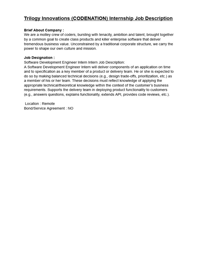 Trilogy Innovations CODENATION Internship Job Description | PDF | Career & Growth