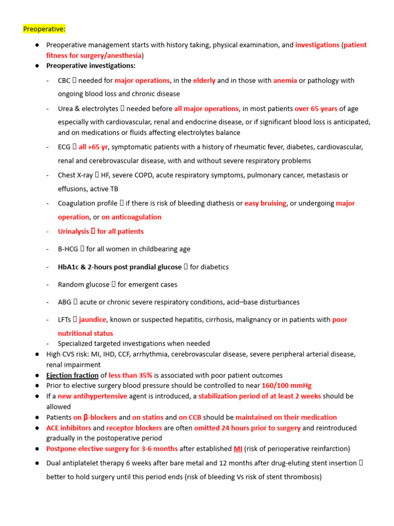 Peri-Op Managment (Modified Adnan) | PDF | Surgery | Small Intestine