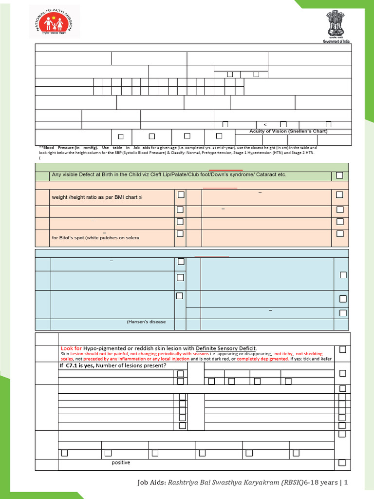 RBSK Screening Tool for Children 6-18 | PDF | Blood Pressure | Leprosy