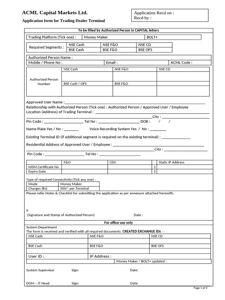 Application Form For Trading Terminal | PDF | Computing