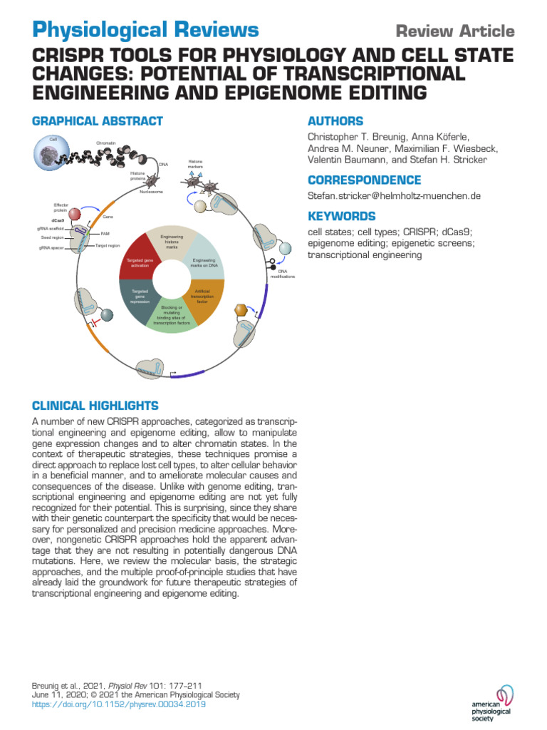 CRISPR Tools for Physiology and Cell State Changes Potential of ...