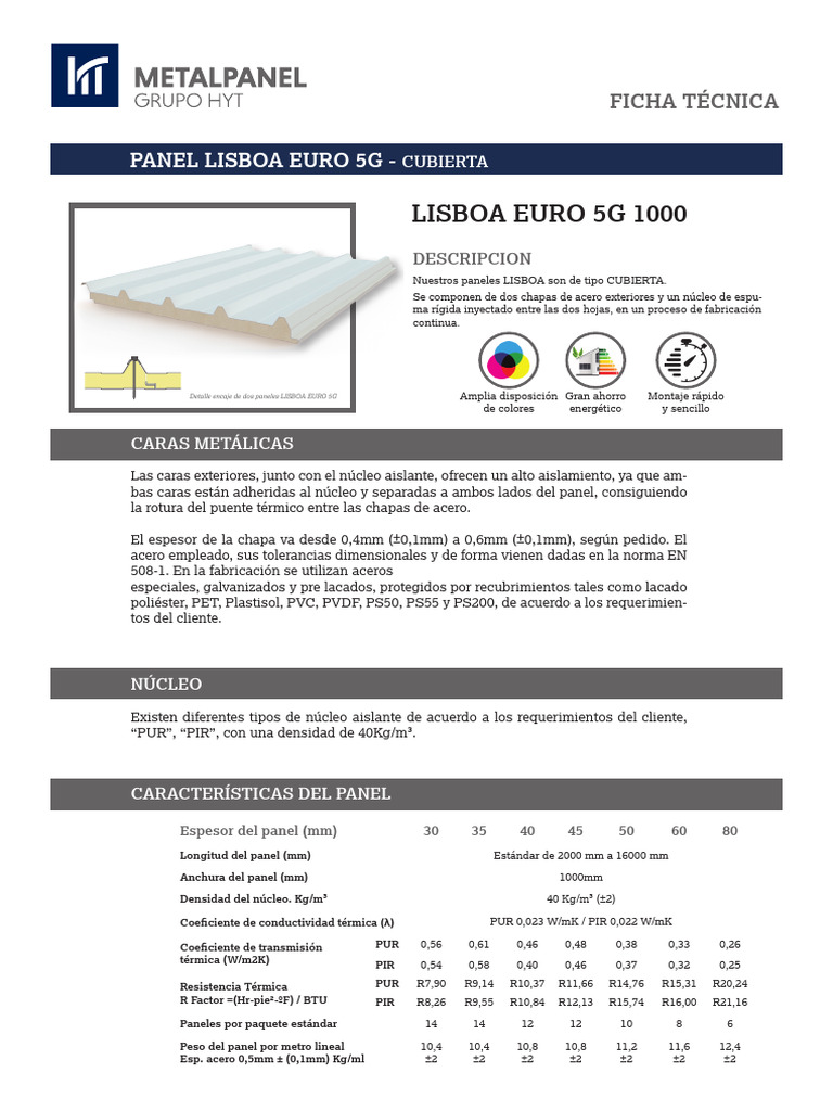 Panel Lisboa Euro 5G: Especificaciones Técnicas | PDF | Aislamiento ...