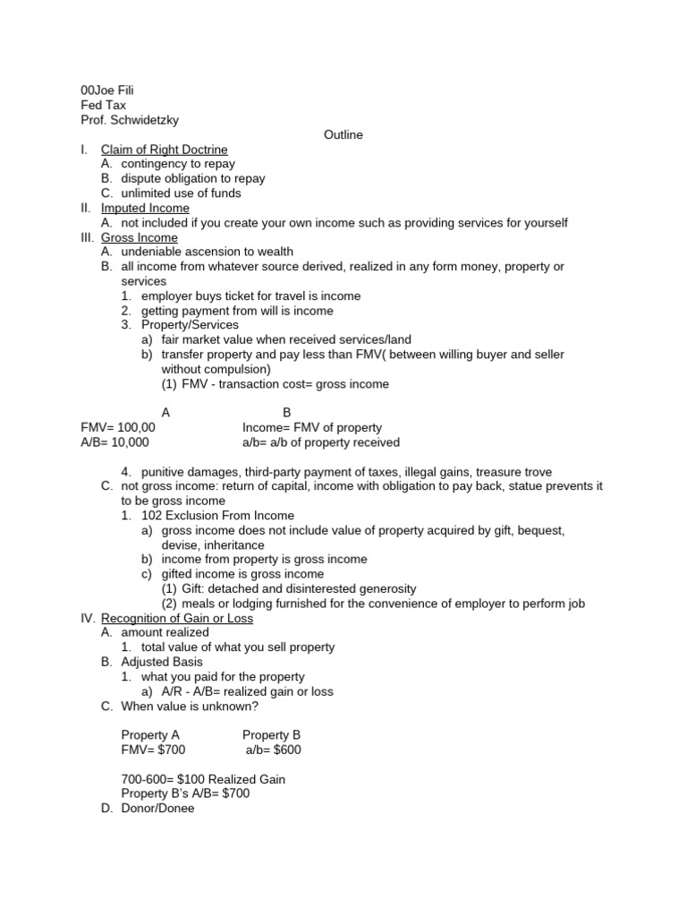 Fed Tax Outline | PDF | Tax Deduction | Expense