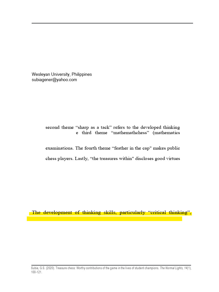 Treasure Chess Worthy Contributions of The Game in The Lives of Student ...