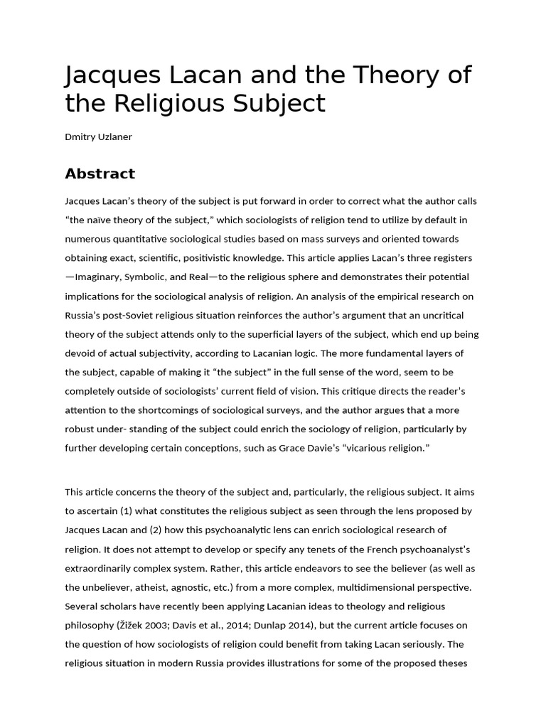 Jacques Lacan and The Theory of The Religious Subject | PDF | Jacques ...
