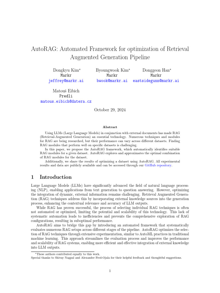AutoRAG Automated Framework For Optimization of Retrieval-Augmented Generation | PDF | Accuracy ...
