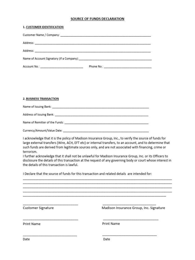 Source of Funds Declaration Form | PDF | Insurance