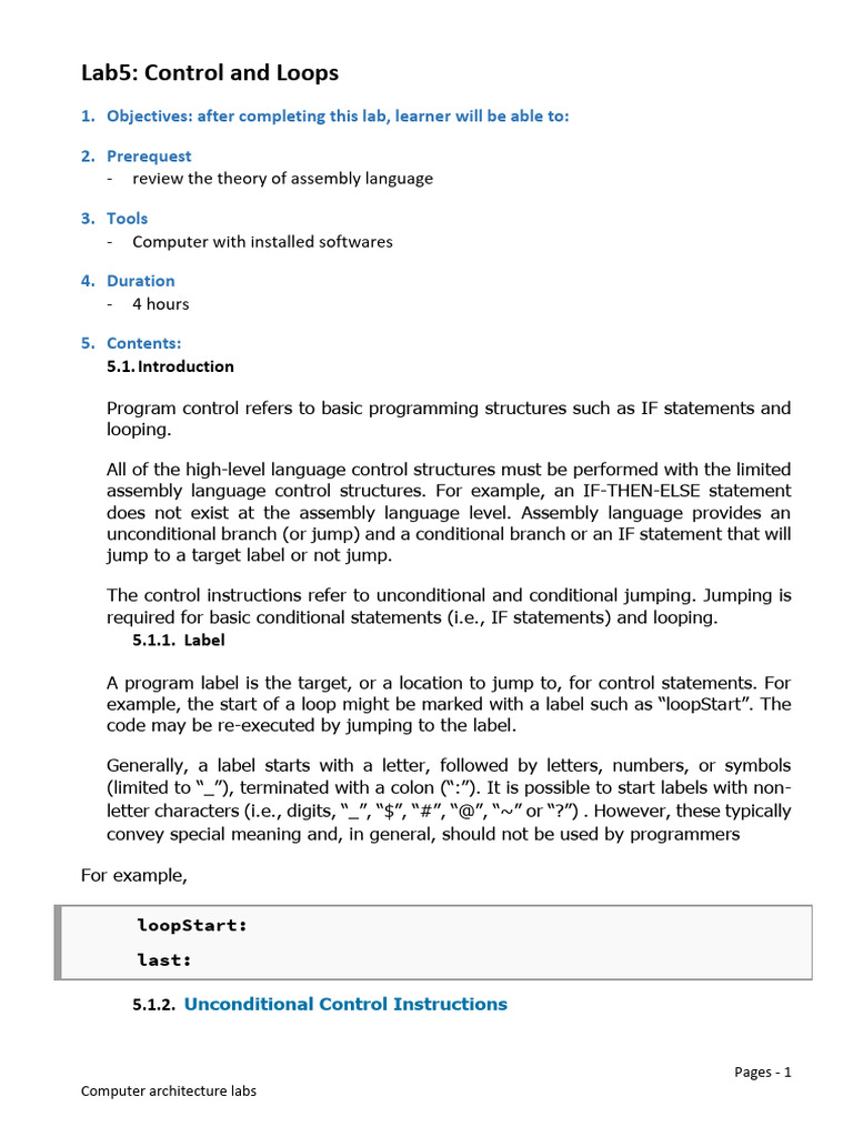 Lab2023-5-Control-Loops | PDF | Control Flow | Assembly Language Lab2023-5-Control-Loops | PDF | Control Flow | Assembly Language