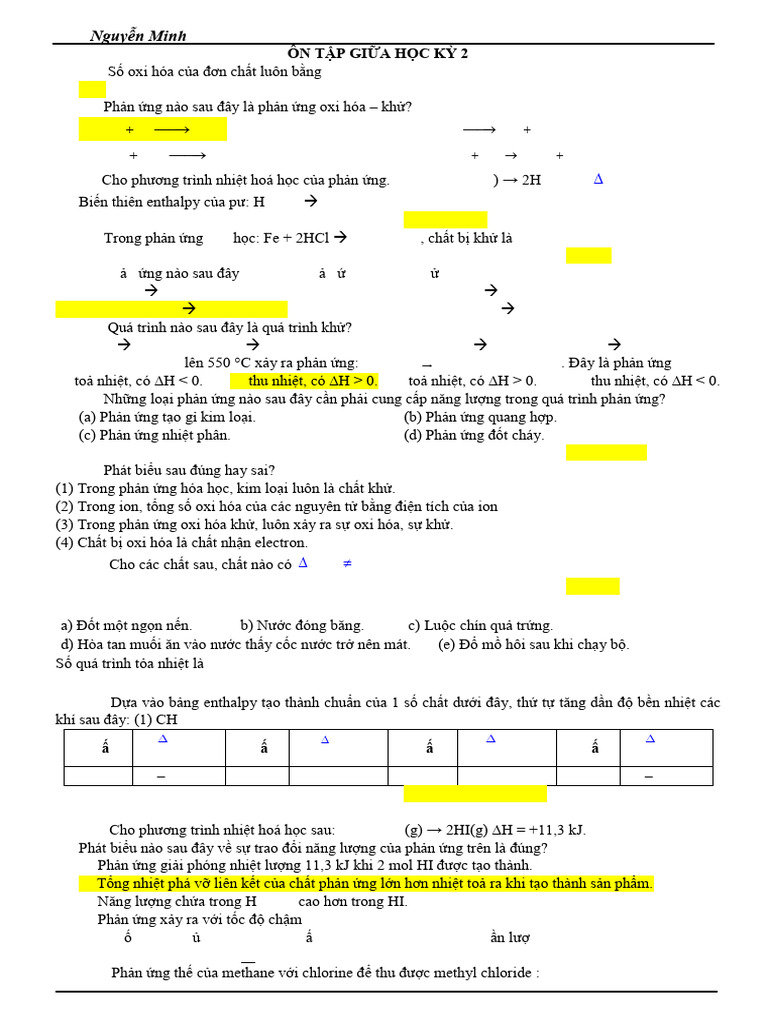 8. ÔN TẬP GK2 (HÓA 10) - DA | PDF