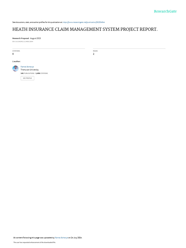 Heath Insurance Claim Management System Project Report.: August 2023 ...