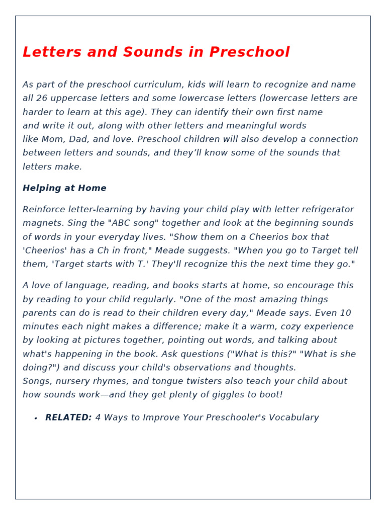 Letters and Sounds | PDF | Preschool