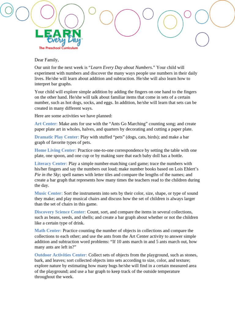 Unit 9 About Numbers Parent Letter | PDF