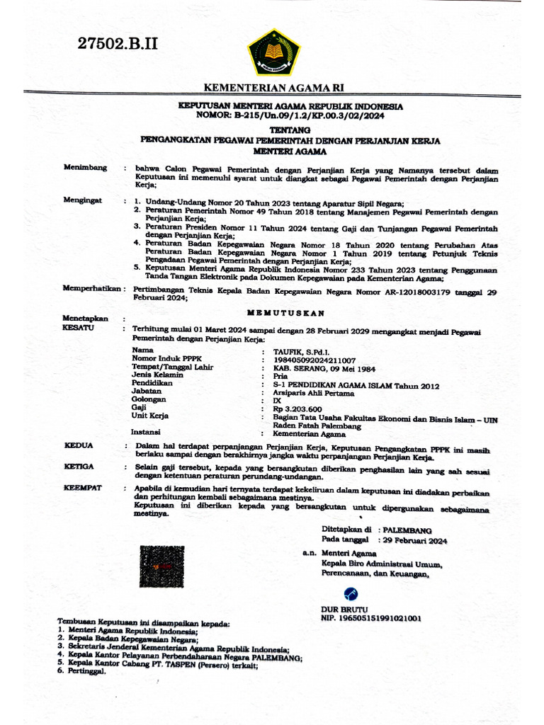 SK Taufik NIP 198405092024211007 | PDF