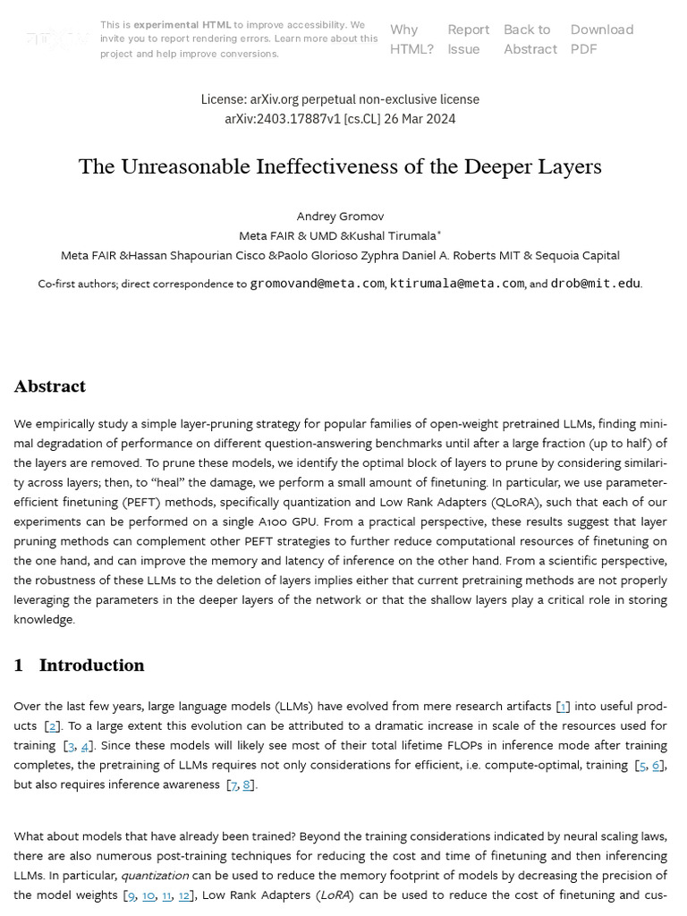The Unreasonable Ineffectiveness of The Deeper Layers | PDF
