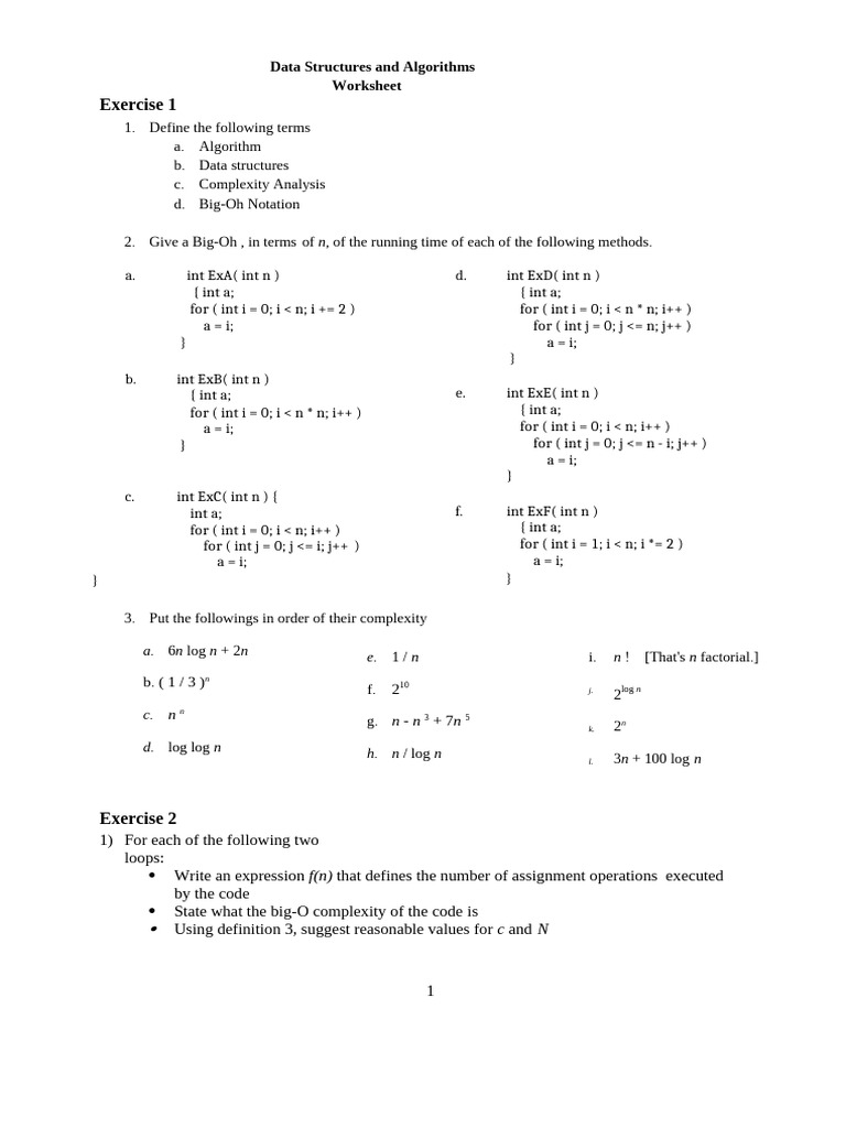 Data Structure Worksheet | PDF | Algorithms And Data Structures | Theoretical Computer Science