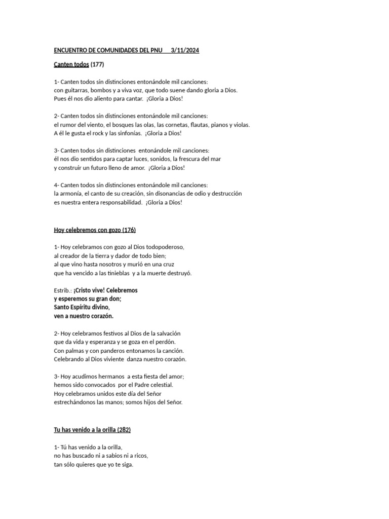 Canciones Encuentro de Comunidades Del Pnu | PDF | Dios el padre ...