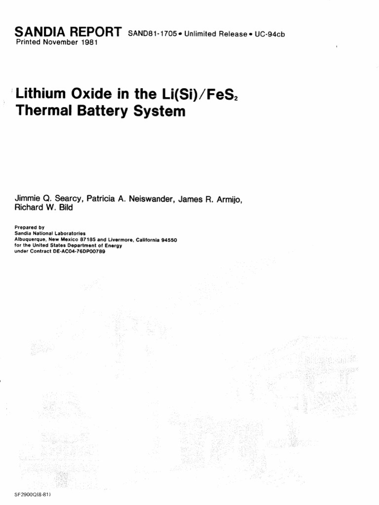 Lithium Oxide Effects in Thermal Batteries | PDF | Anode | Water