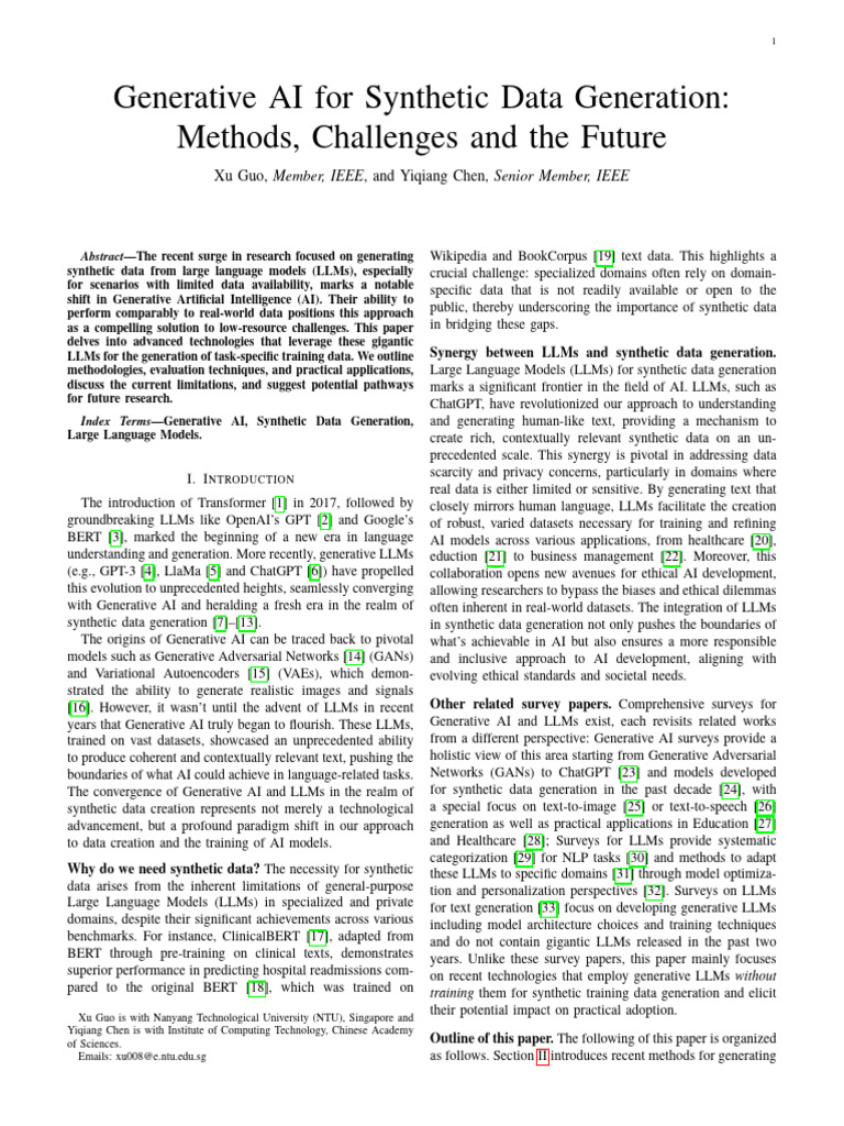 Generative AI For Synthetic Data Generation Methods, Challenges and The Future | PDF ...